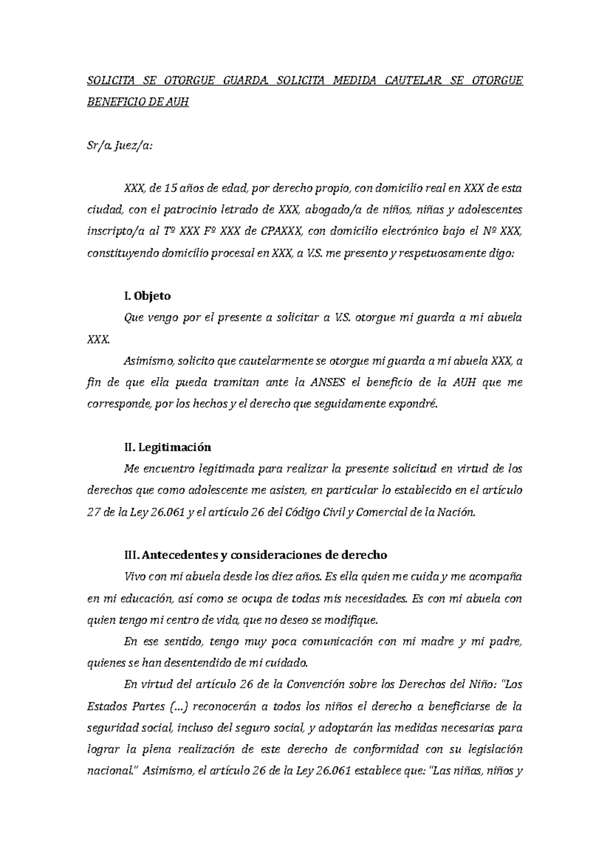 Cap.5Modelo 1 - modelo de conta - SOLICITA SE OTORGUE GUARDA. SOLICITA MEDIDA CAUTELAR. SE ...