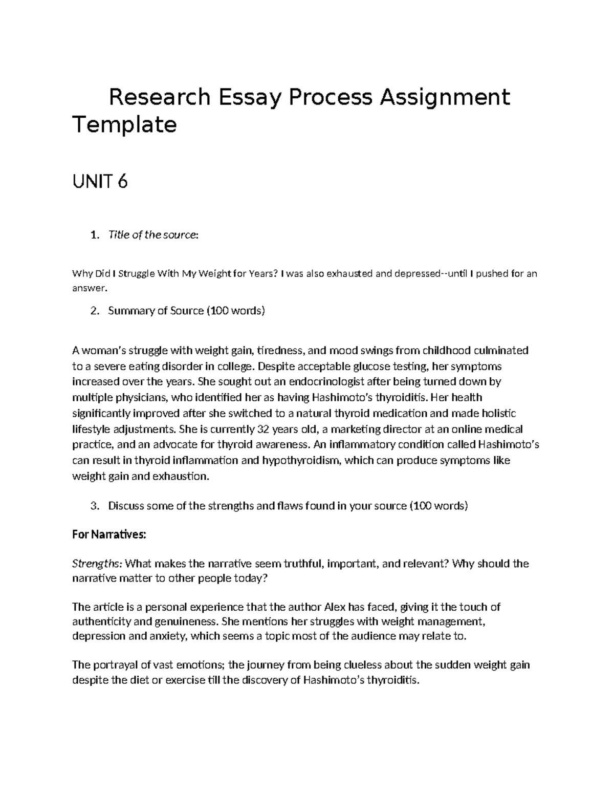 Project 2 Process Assignment - Research Essay Process Assignment ...