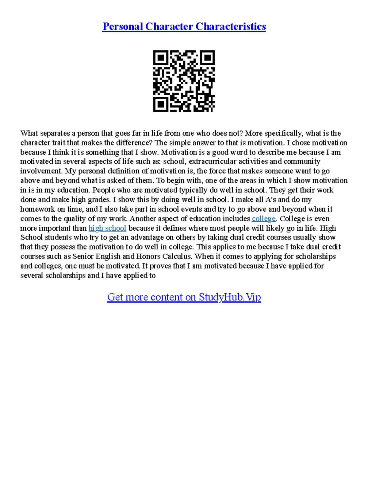 Personal Characteristics Essay - Personal Character Characteristics ...