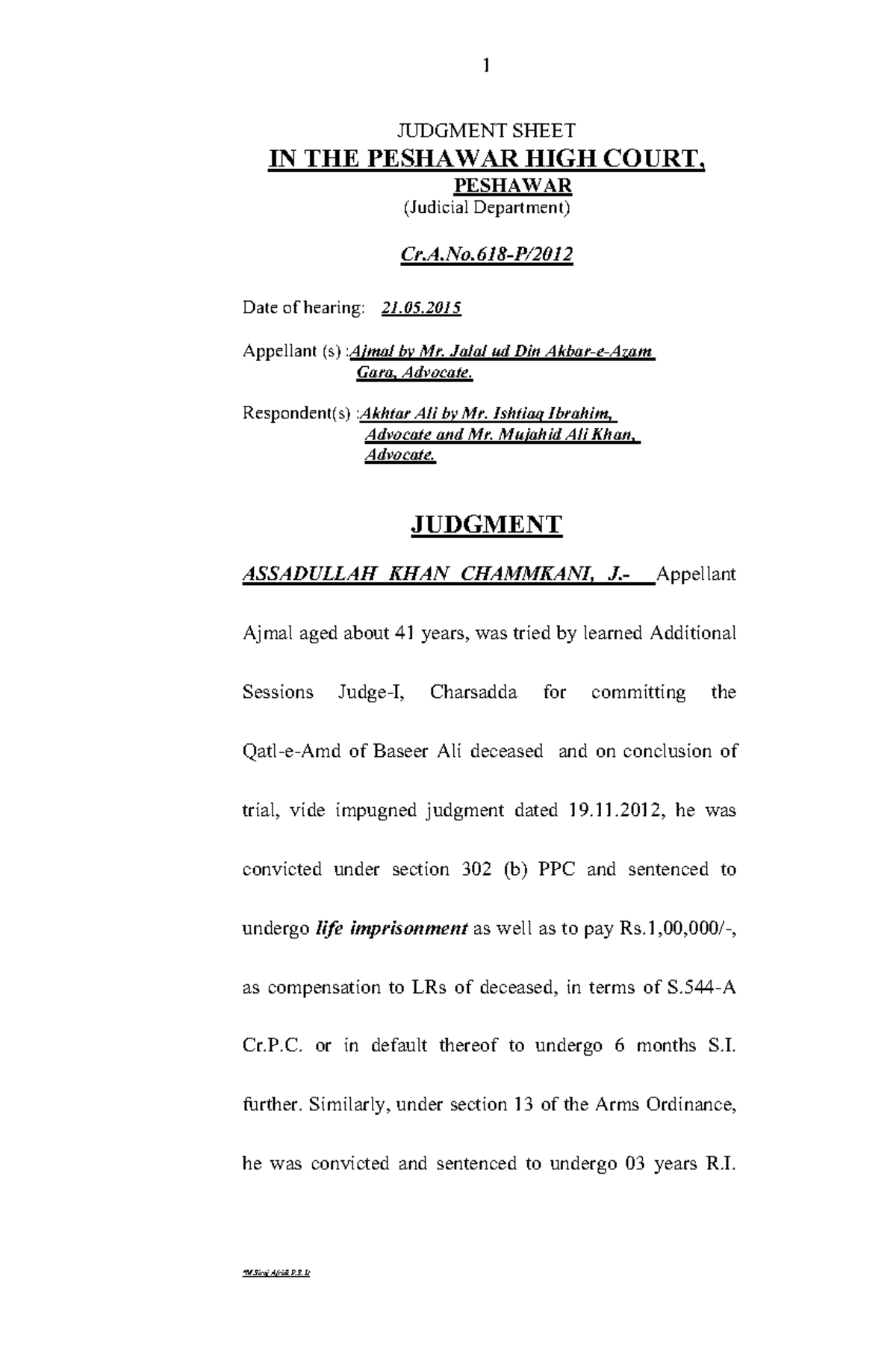 Ajmal-Vs-State- self-defence - JUDGMENT SHEET IN THE PESHAWAR HIGH ...