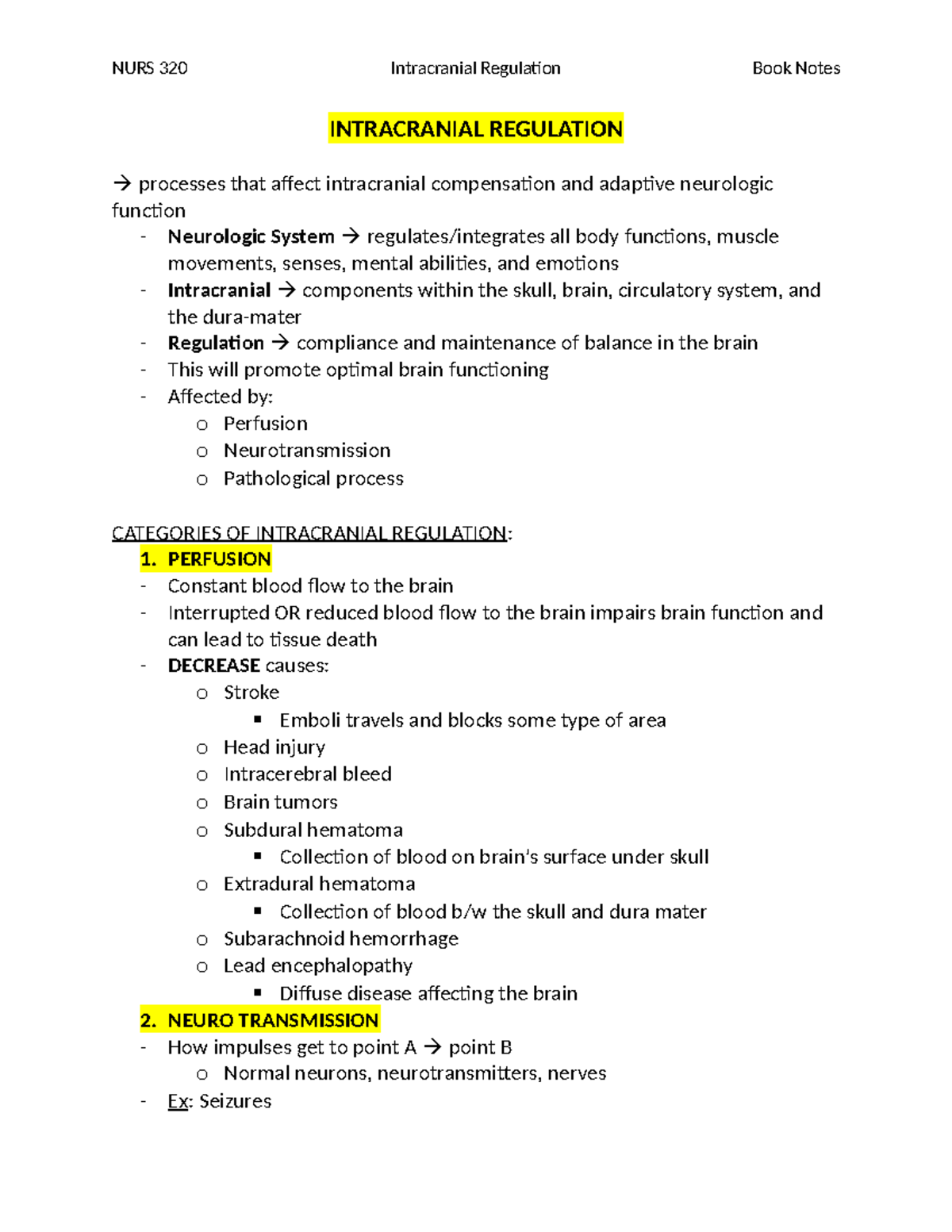 Intracranial Regulation Book Notes - INTRACRANIAL REGULATION processes ...