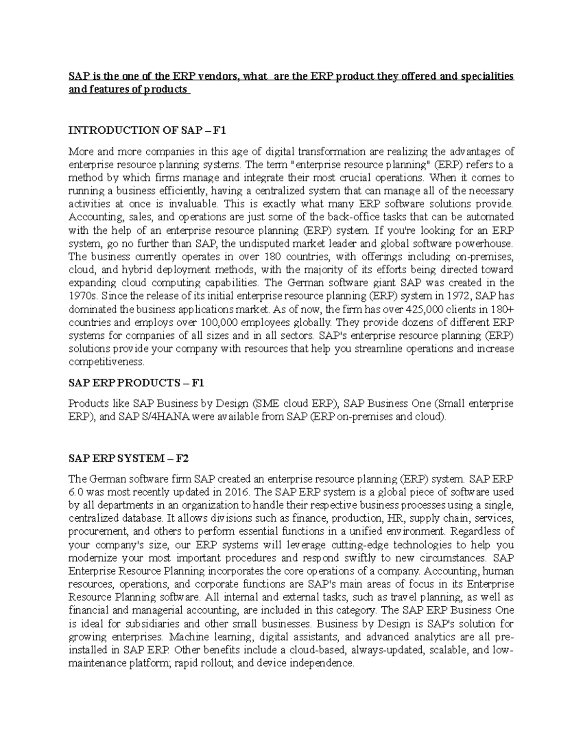 ERP - assignment - vvfgdfgdfhdhfgghfggh - SAP is the one of the ERP ...