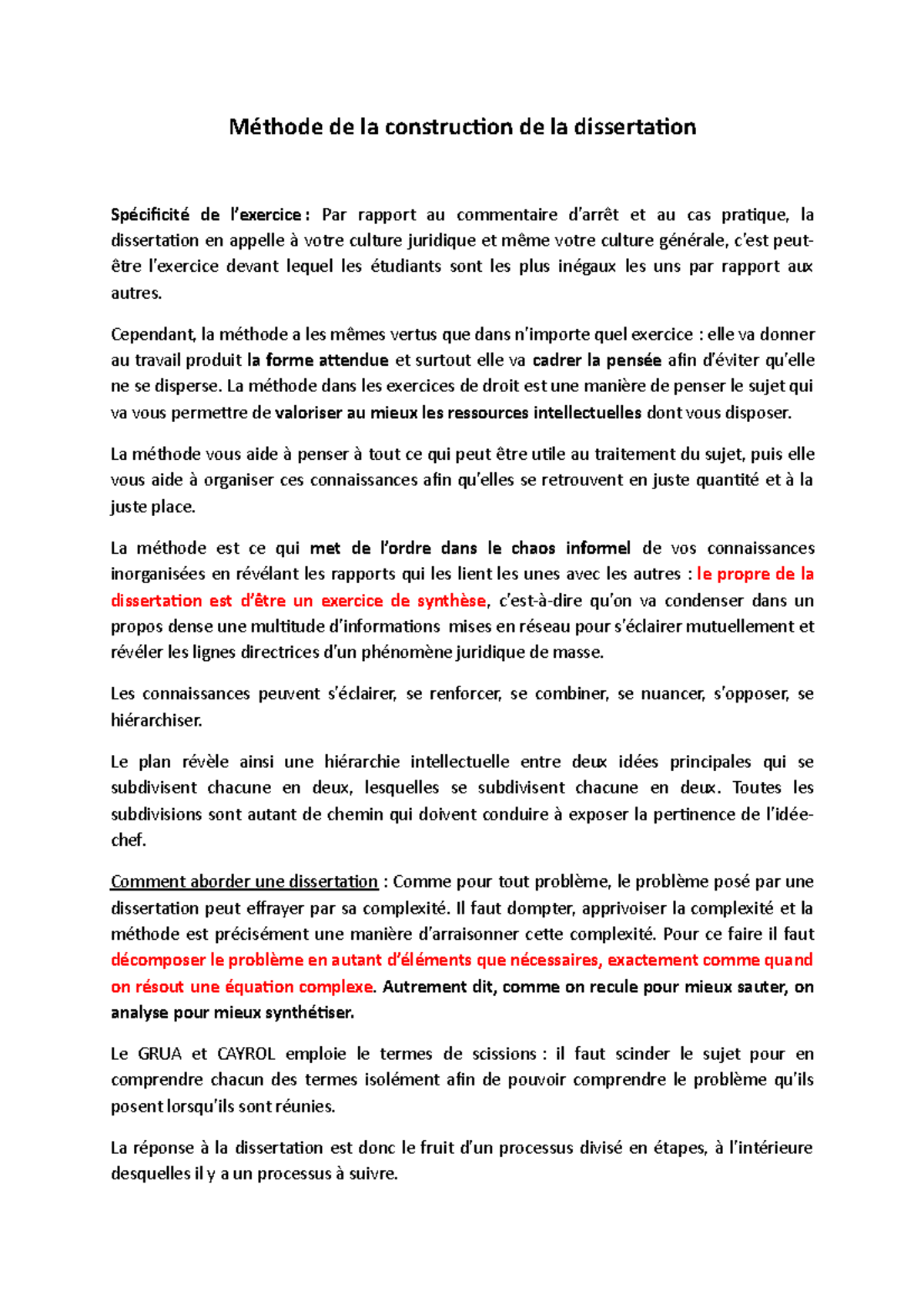 MÃ©thode dissertation - Méthode de la construction de la dissertation Spécificité de l’exercice ...