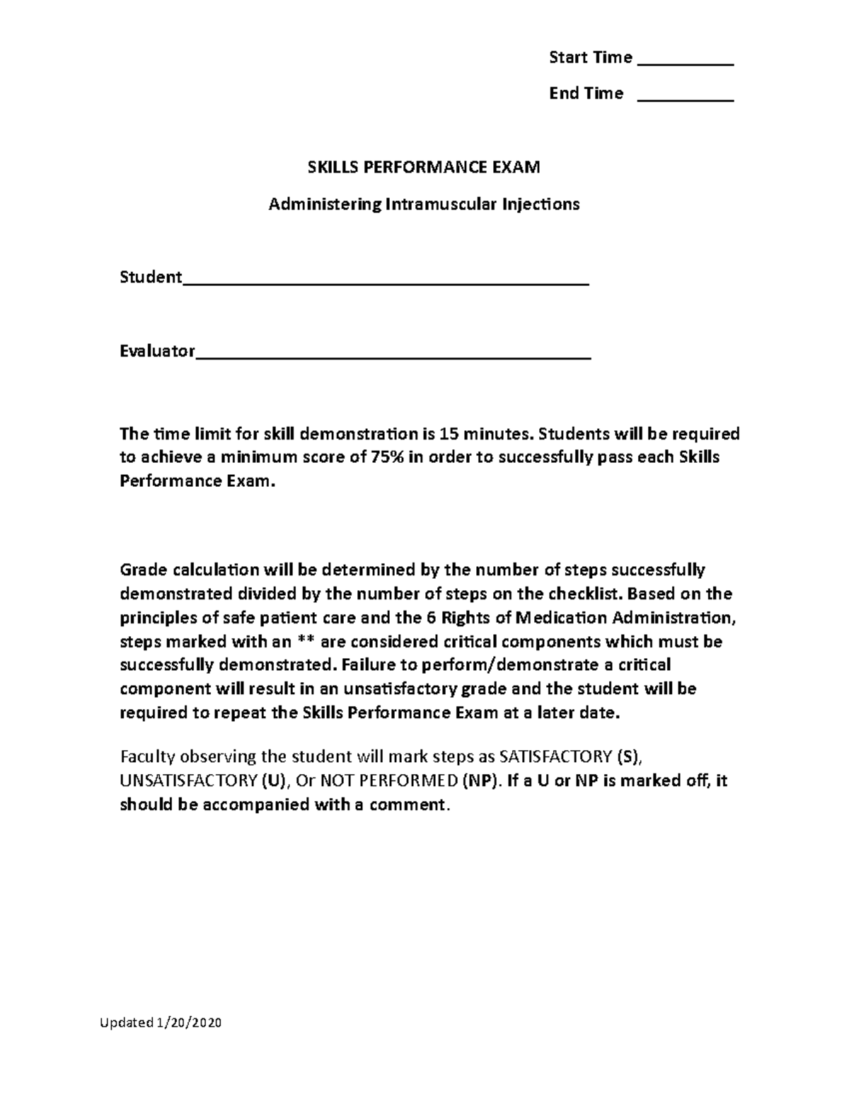 IM Injection Skills Checklist 1 - NURS 3139 - Georgia Southern - Studocu