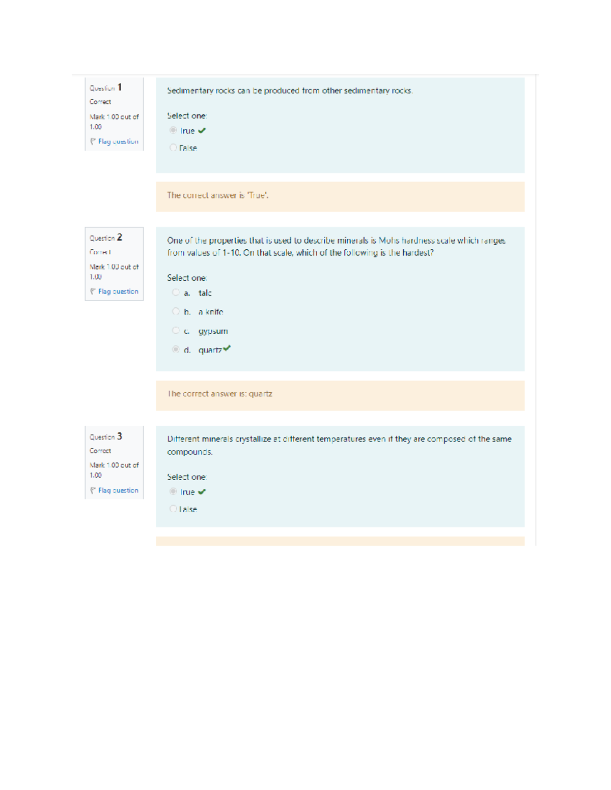 PSC-101 Quiz 1 - PSC-102 Quiz - Question 1 Sedimentary rocks can be ...