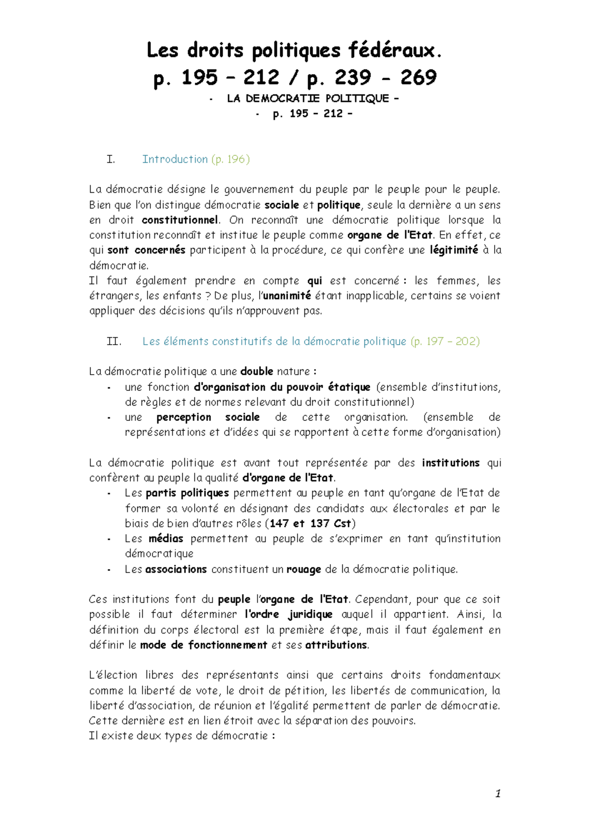 12. Les droits politiques fédéraux - p. 195 – 212 / p. 239 - 269 - LA ...