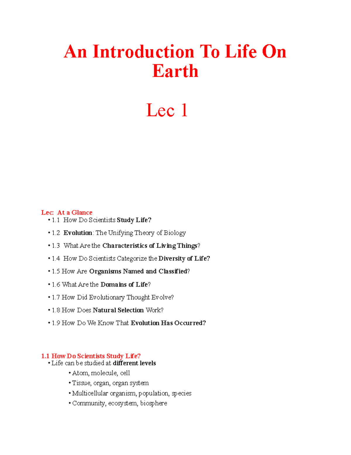 Introduction to Life on Earth - Studocu