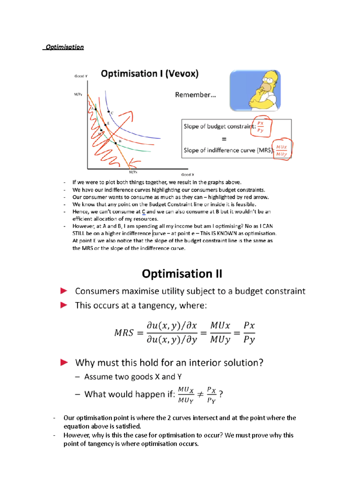 Optimisation and Comparative Statics - Optimisation - Our optimisation ...