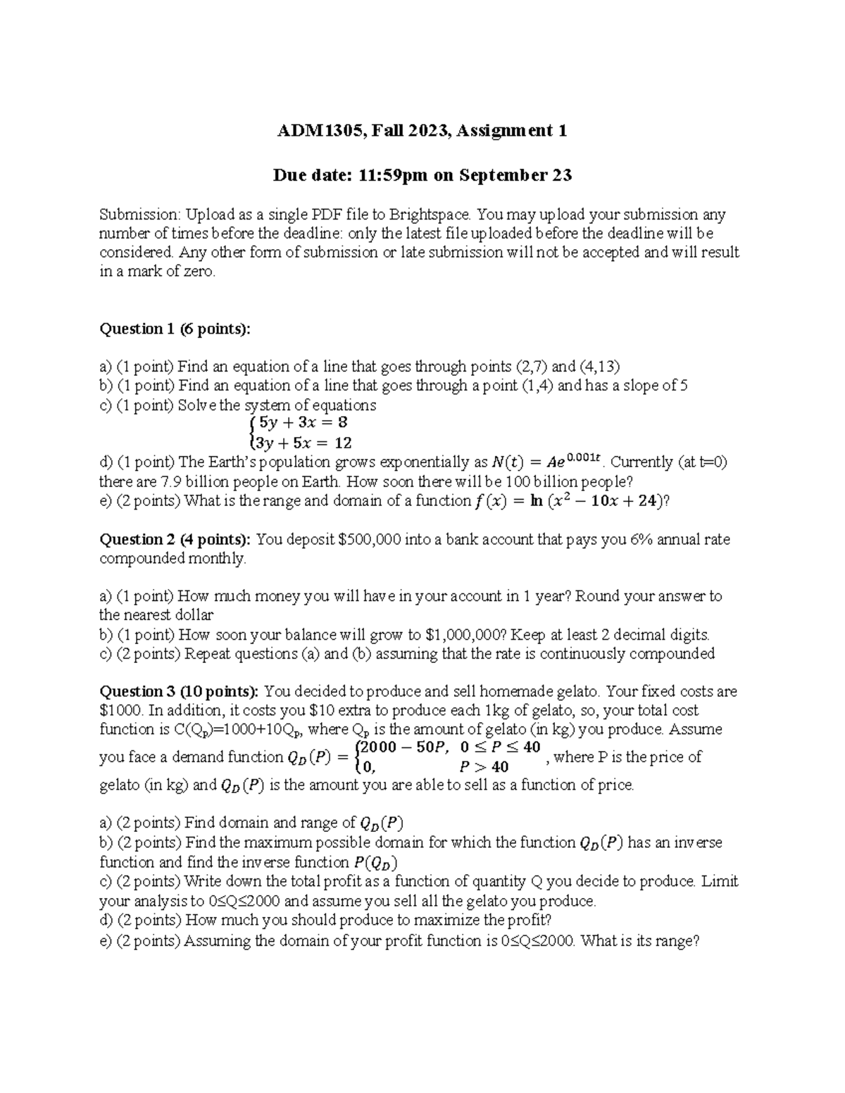 ADM1305 2023 Assignment 1 - ADM1305, Fall 2023, Assignment 1 Due date: 11:59pm on September 23 ...