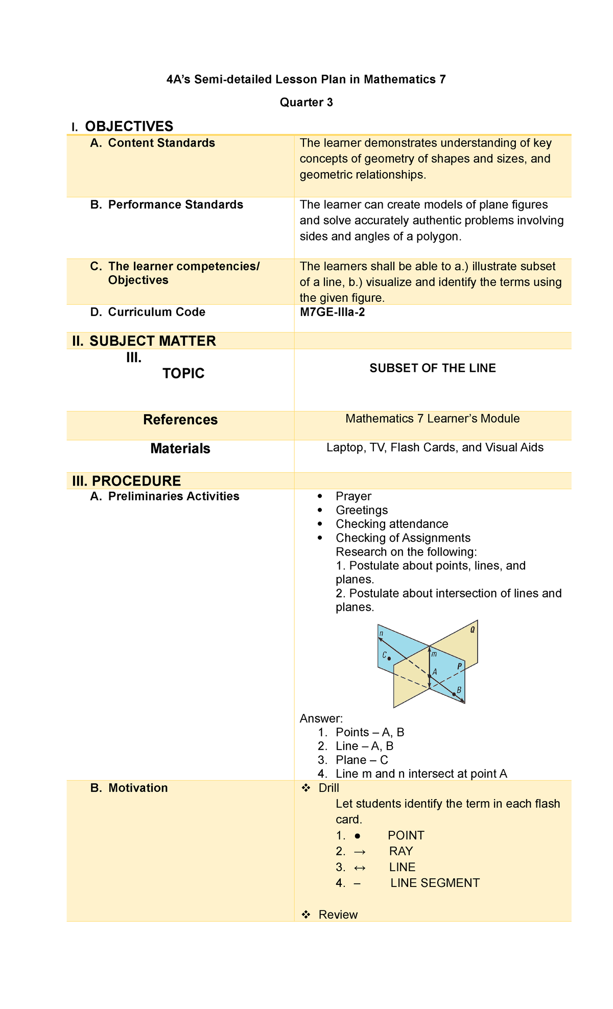 Lesson Plans Math 7 103 4A s Semi detailed Lesson Plan In