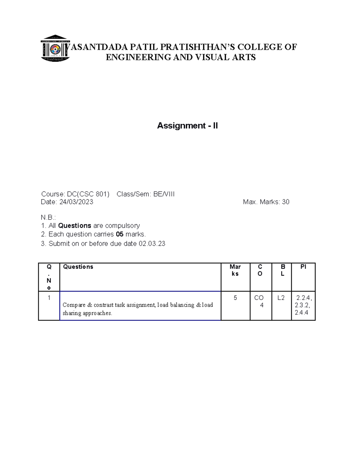 DC Assignment 2 FH23 - any one - VASANTDADA PATIL PRATISHTHAN’S COLLEGE OF ENGINEERING AND ...