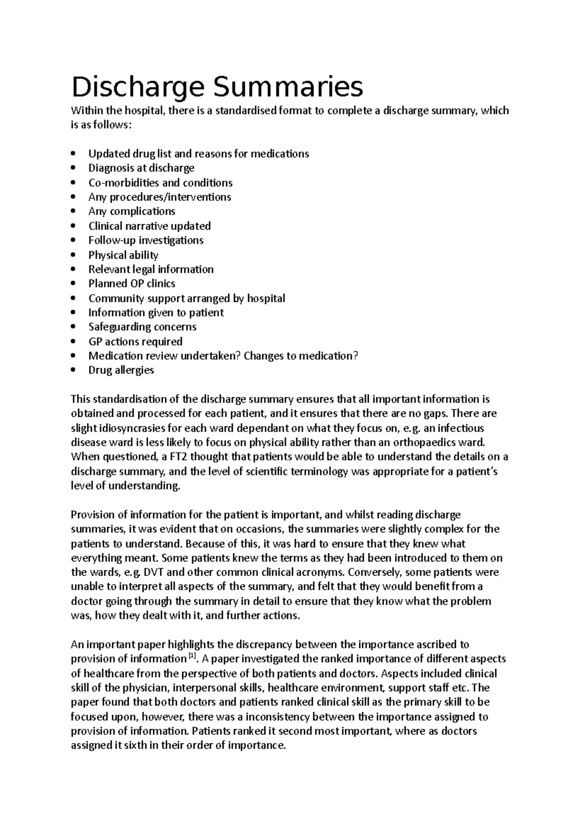 Discharge Summaries - Notes from Year 2 - Discharge Summaries Within ...