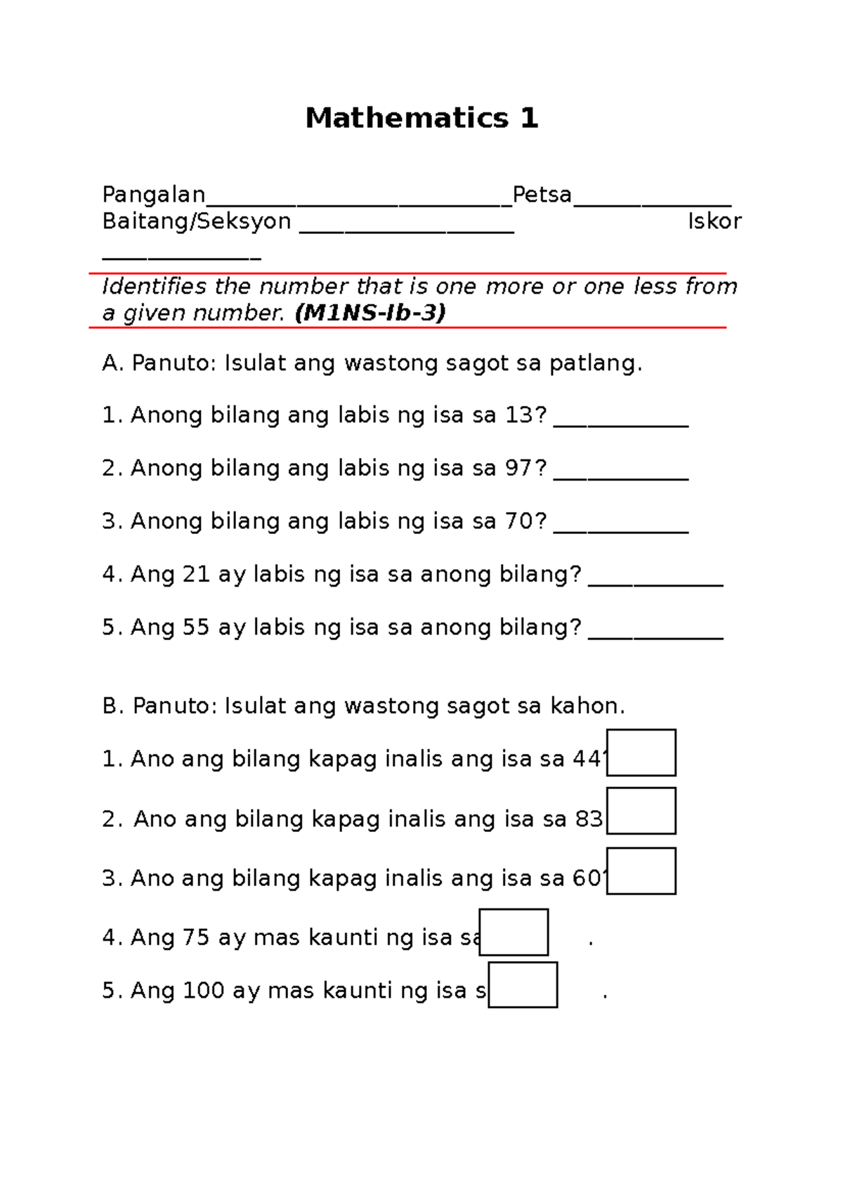 Math 1. worksheet 2.2 docx - Mathematics 1 Pangalan ...