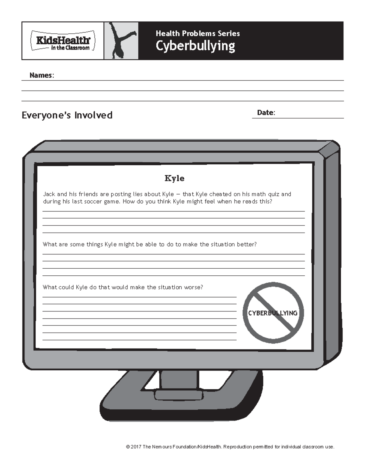 Handout Cyberbullying (Grades Grades 6 to 8) - © 201 7 The Nemours ...