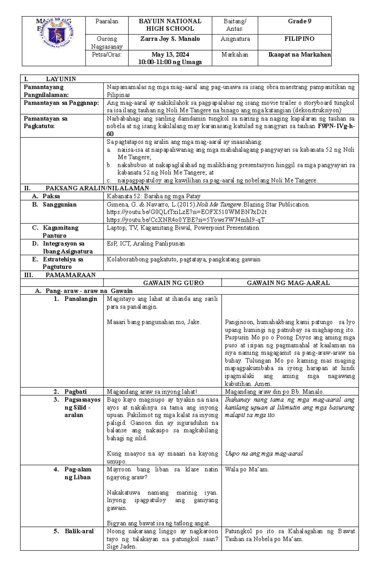 LP Final-DEMO- Major - about kabanata 52 ng noli me tangere - MASUSING ...