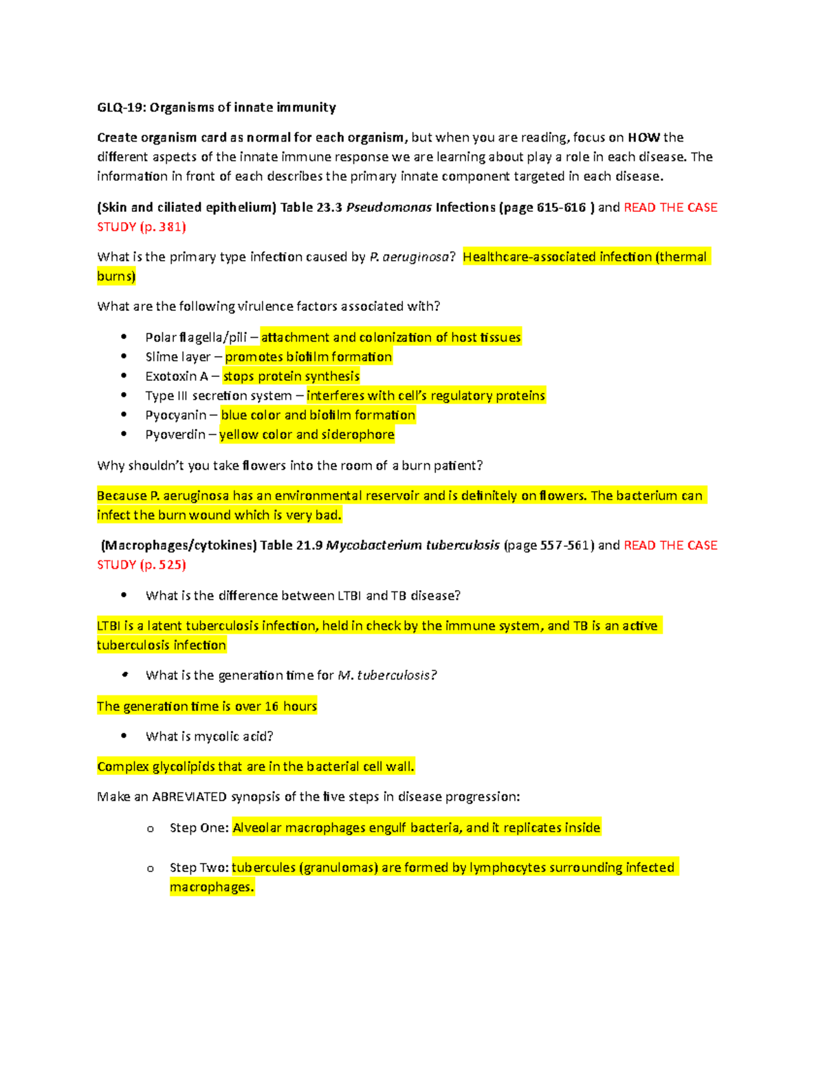 GLQ 19 MCRO - Guided Learning question with answers from the textbook ...
