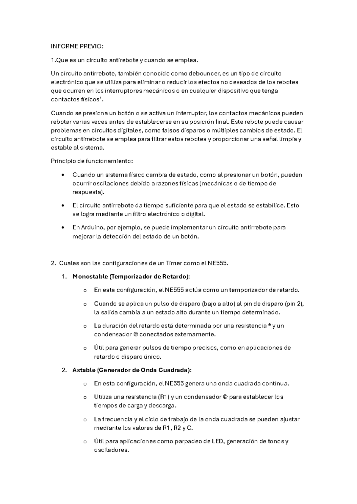 Informe Previo 6 - INFORME PREVIO: 1 es un circuito antirebote y cuando ...