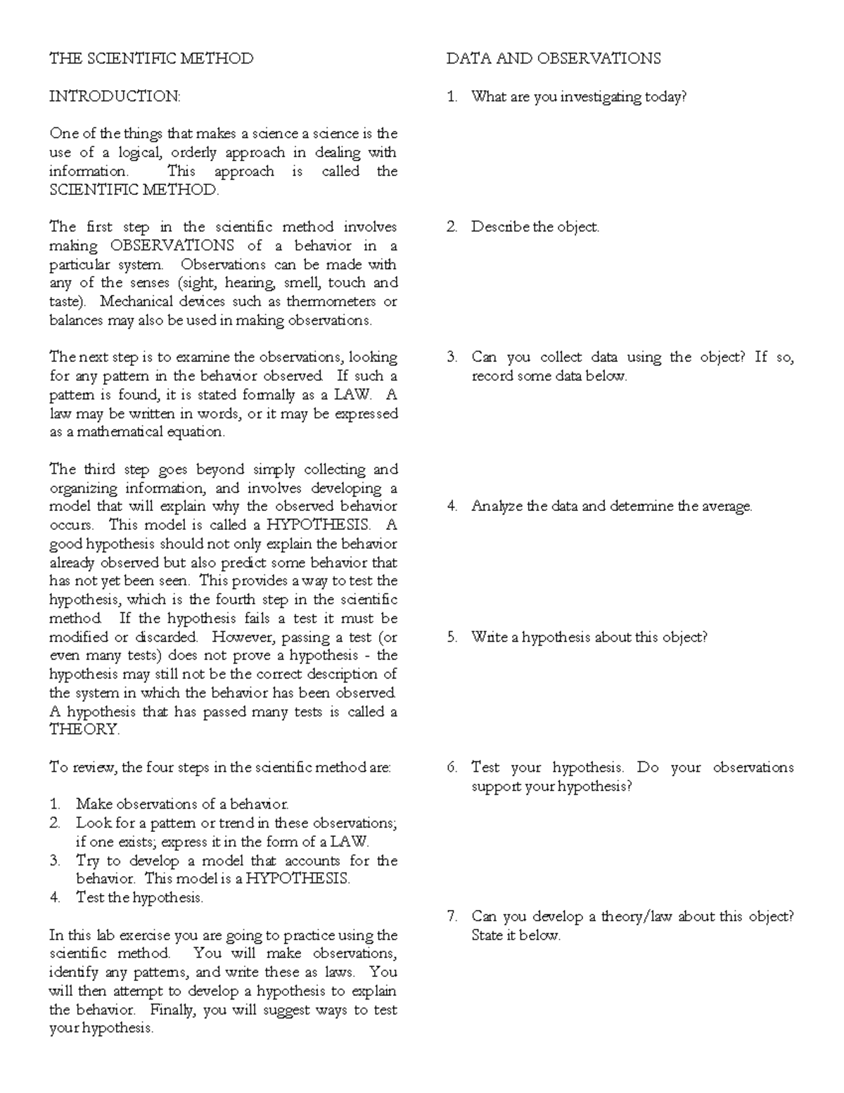 CHM1045L Complete Lab Manual - THE SCIENTIFIC METHOD INTRODUCTION: One ...