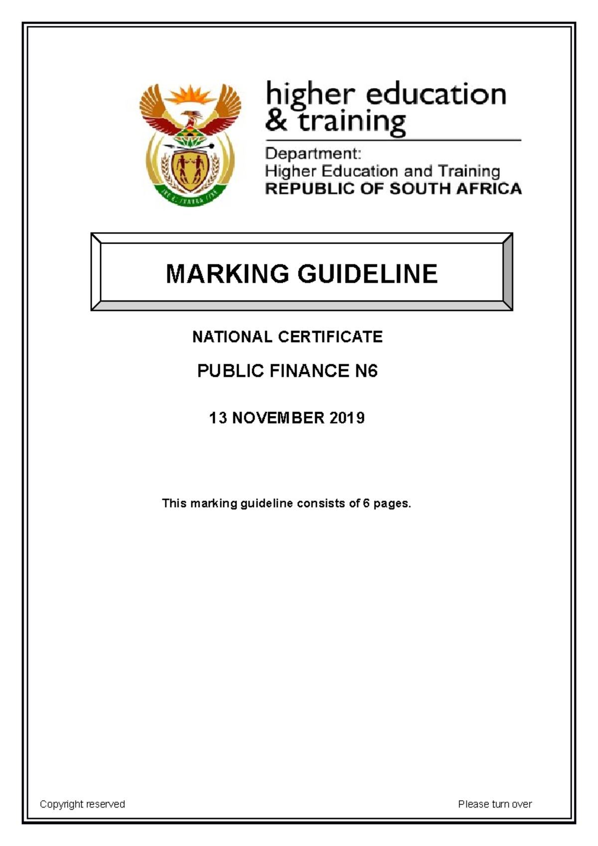 N1400 - Public Finance N6 MEMO NOV 2019 ADall - NATIONAL CERTIFICATE ...