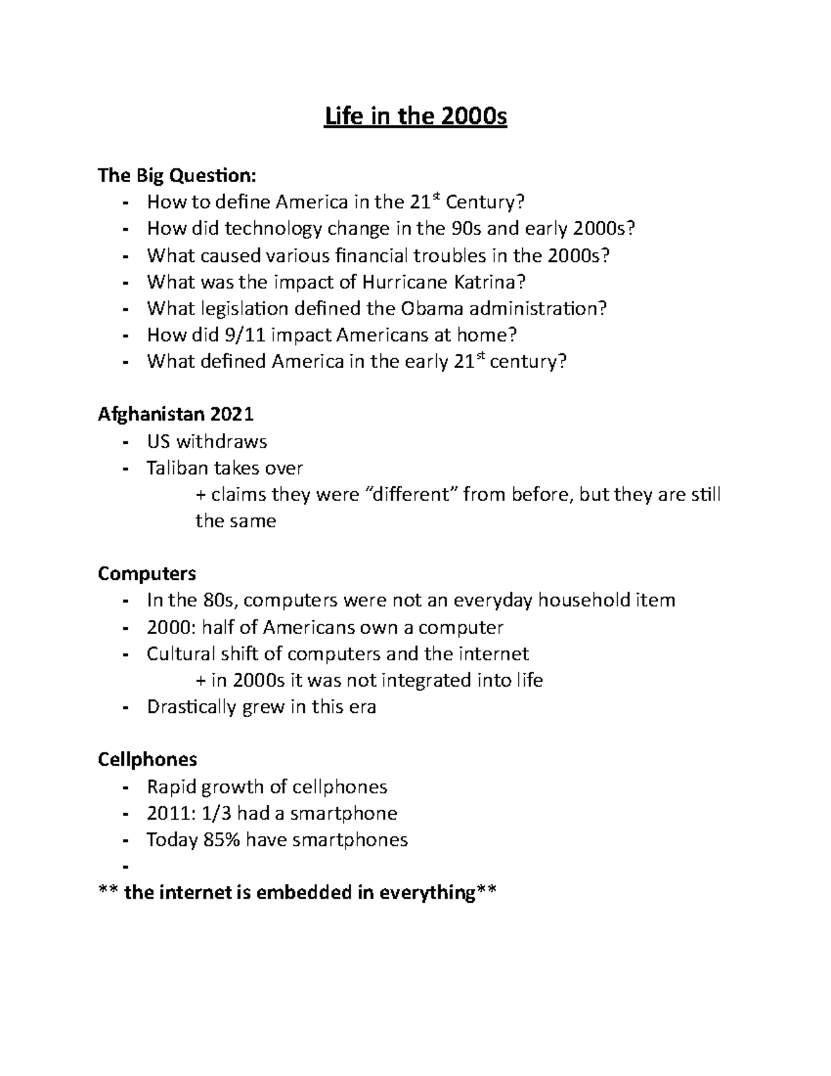 Life in the 2000 s 7:27 - lecture notes - Life in the 2000s The Big ...