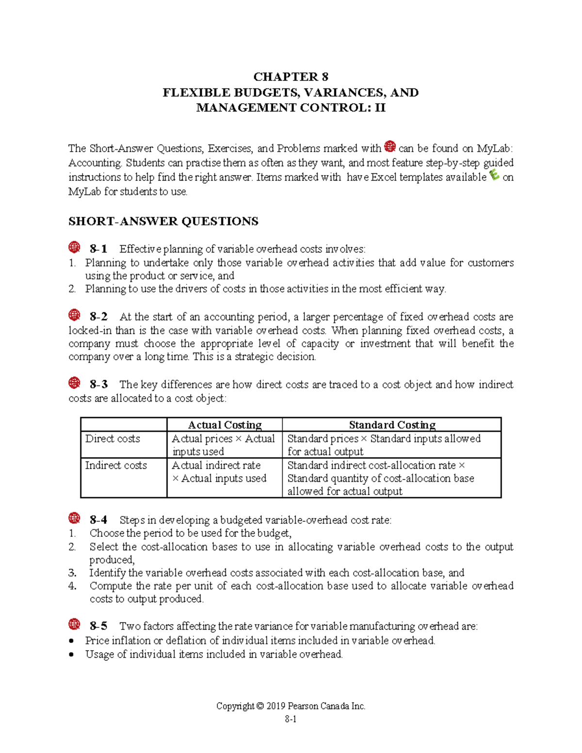 Horngren Cost8Ce ISM Ch08 - Copyright © 2019 Pearson Canada Inc. CHAPTER 8 FLEXIBLE BUDGETS ...
