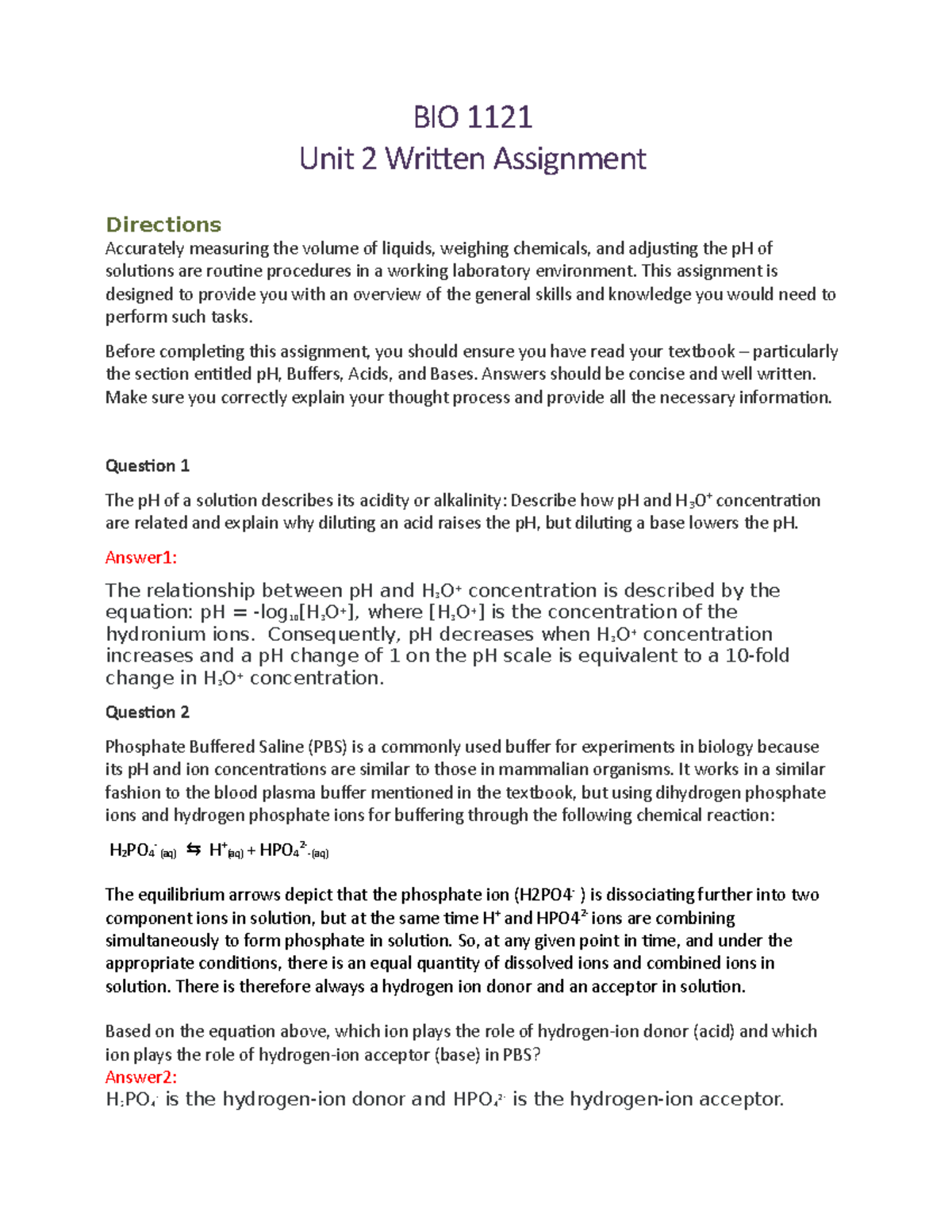 Answer BIO 1121 Unit 2 Written Assignment - BIO 1121 Unit 2 Written Assignment Directions ...