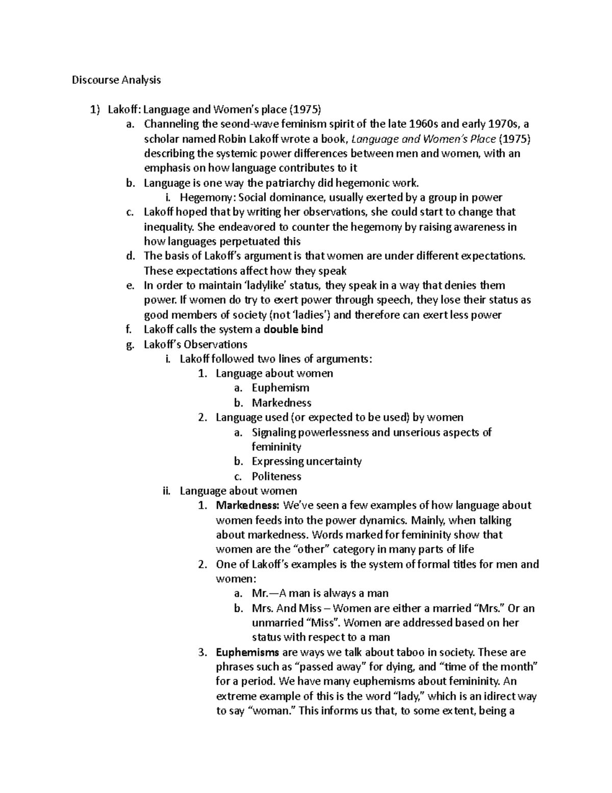 Discourse Analysis - LIN 225 - MSU - Studocu