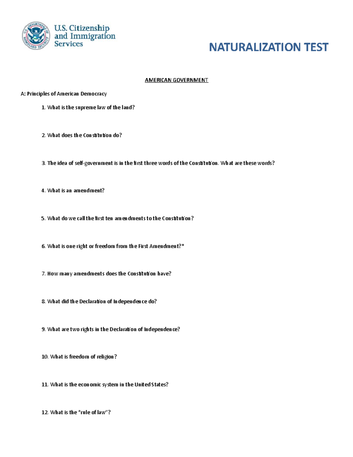 Naturalization TEST practice exam for 2014 - NATURALIZATION TEST ...