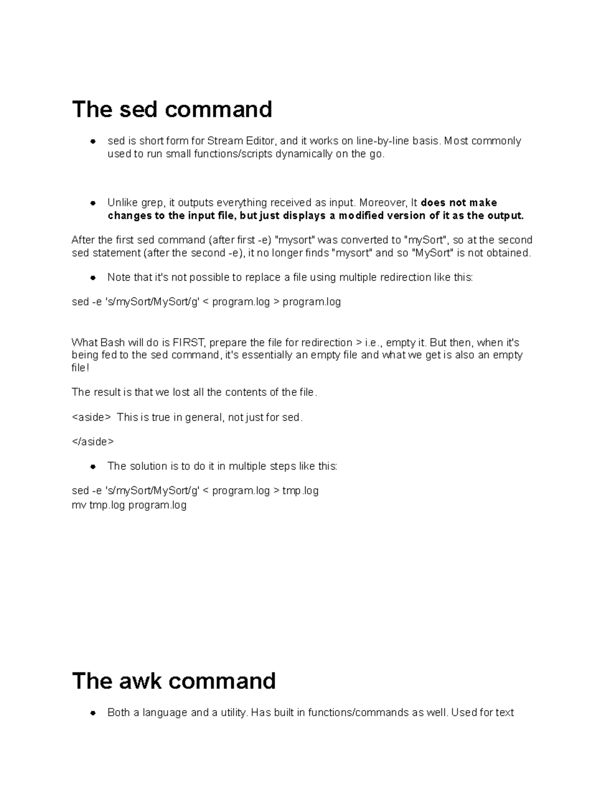 The sed command - lecture 10 for hardware systems at marquette - The ...