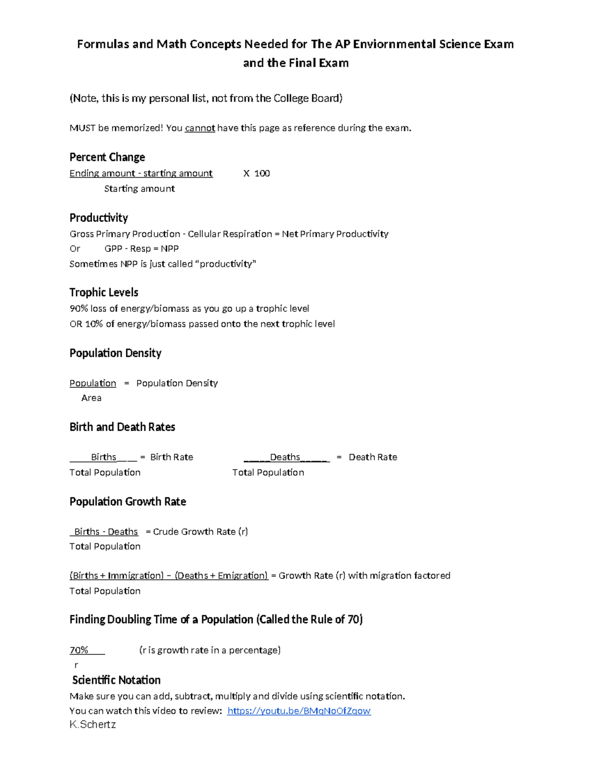 Formulas needed for Final Exam and AP Exam - Formulas and Math Concepts ...