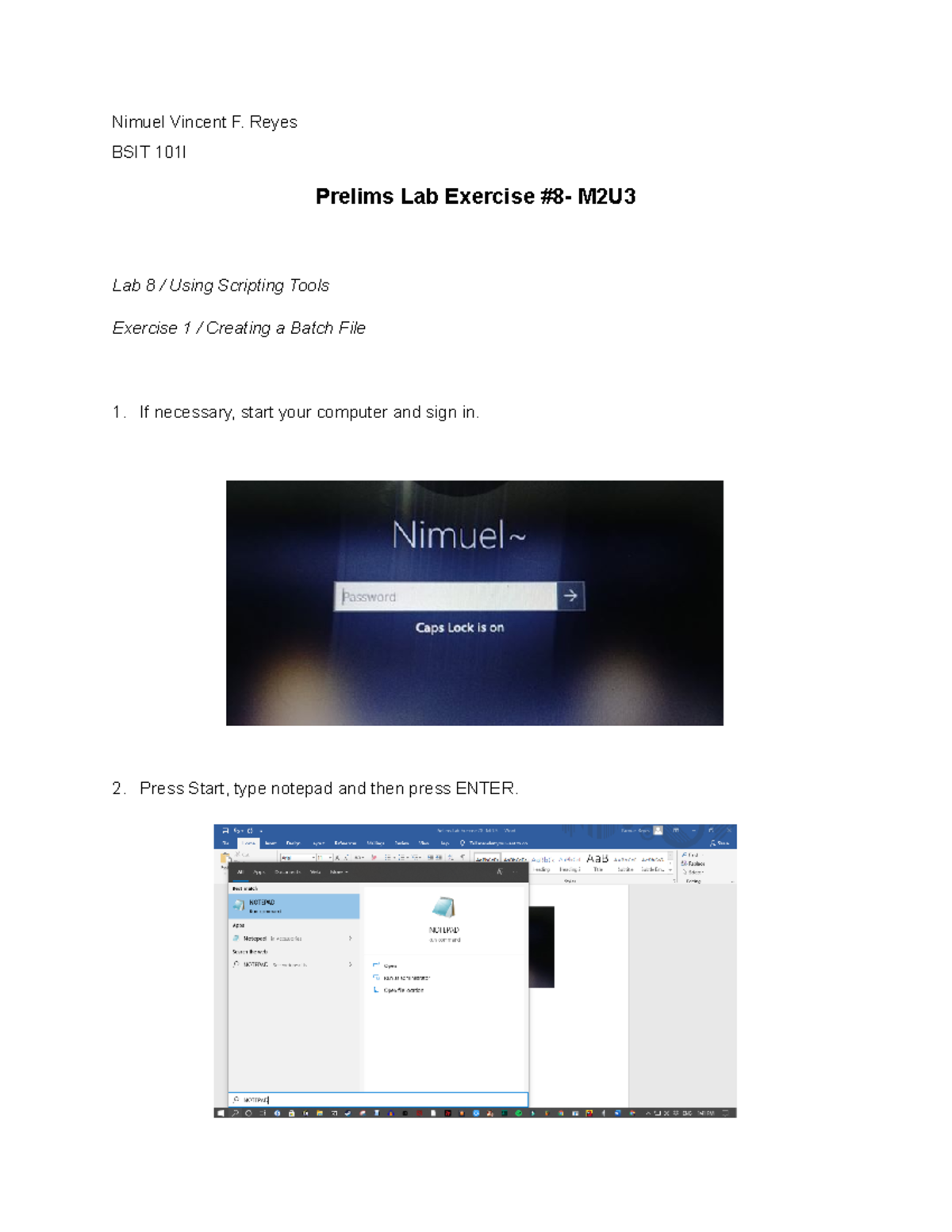 Prelims Lab Exercise #8- M2U3 - Nimuel Vincent F. Reyes BSIT 101I ...