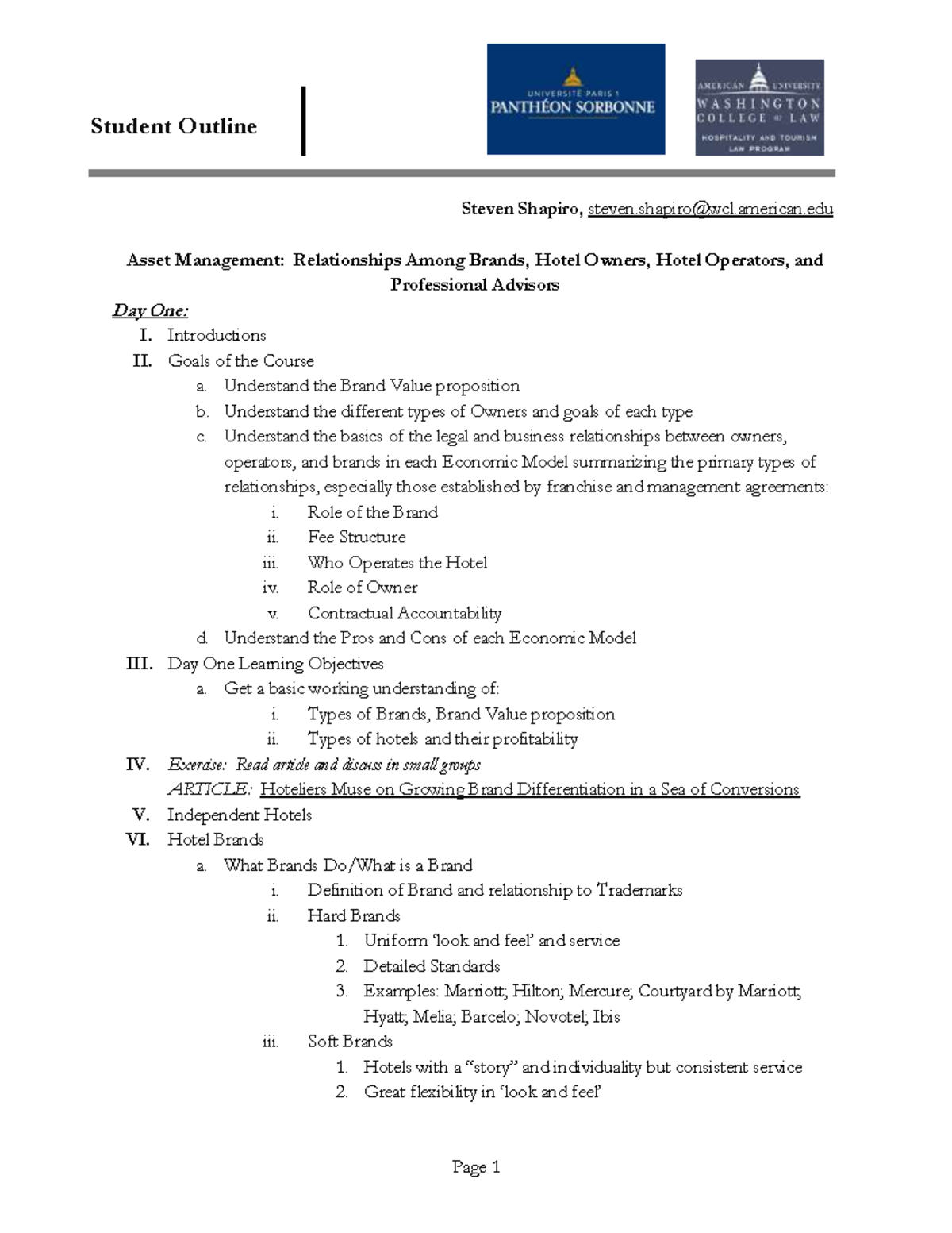 101, Sorbonne Student Outline - Student Outline Steven Shapiro, steven ...