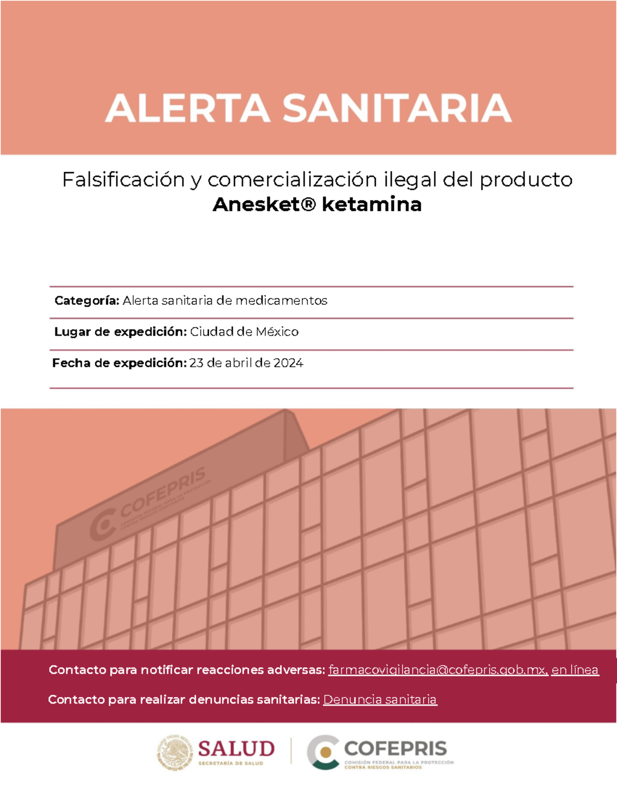 Alerta sanitaria Anesket 23042024 - OCF-SGC-P- 01 - POI- 01 - L- 01 - F ...