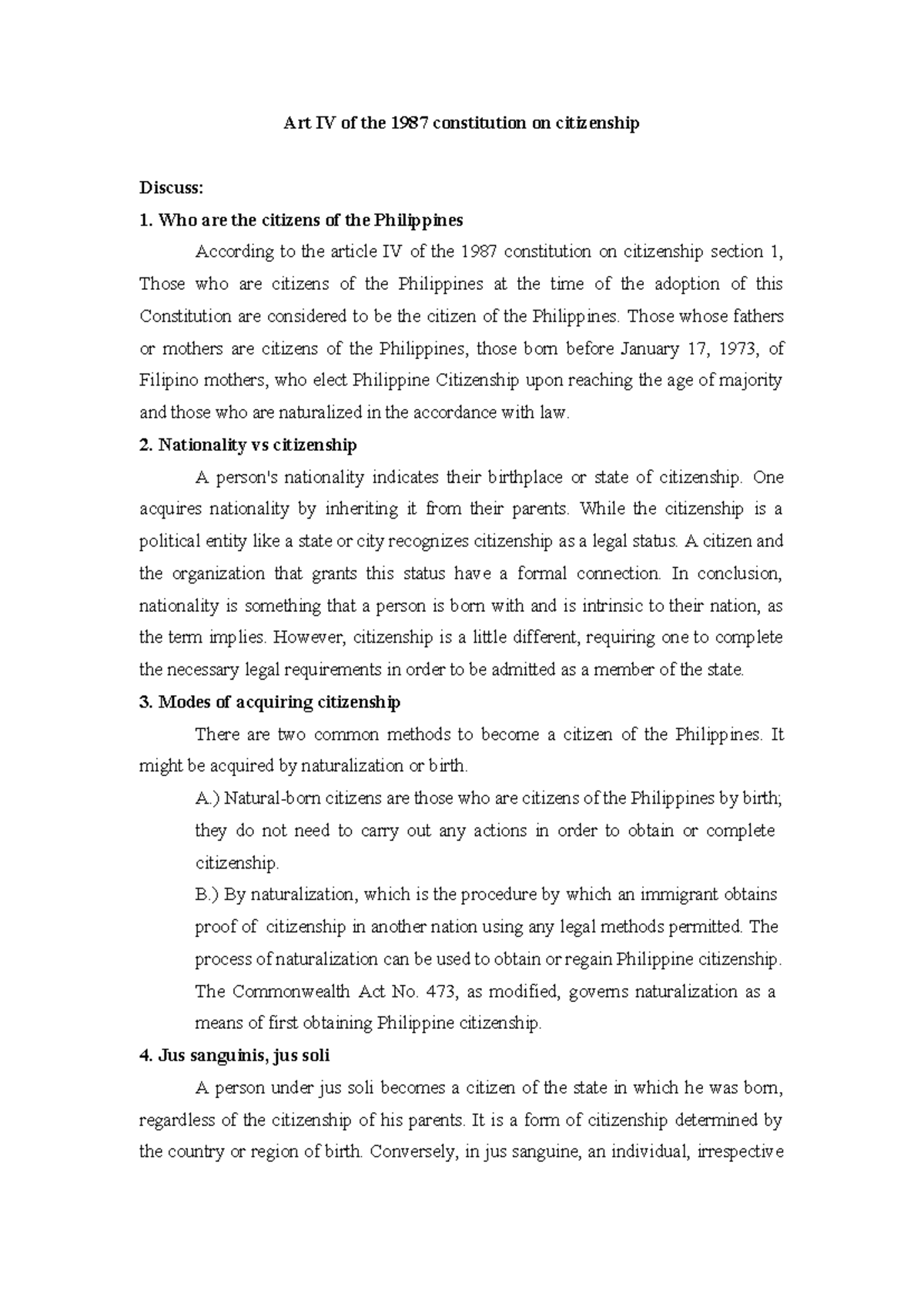 Art IV of the 1987 constitution on citizenship - Those whose fathers or ...
