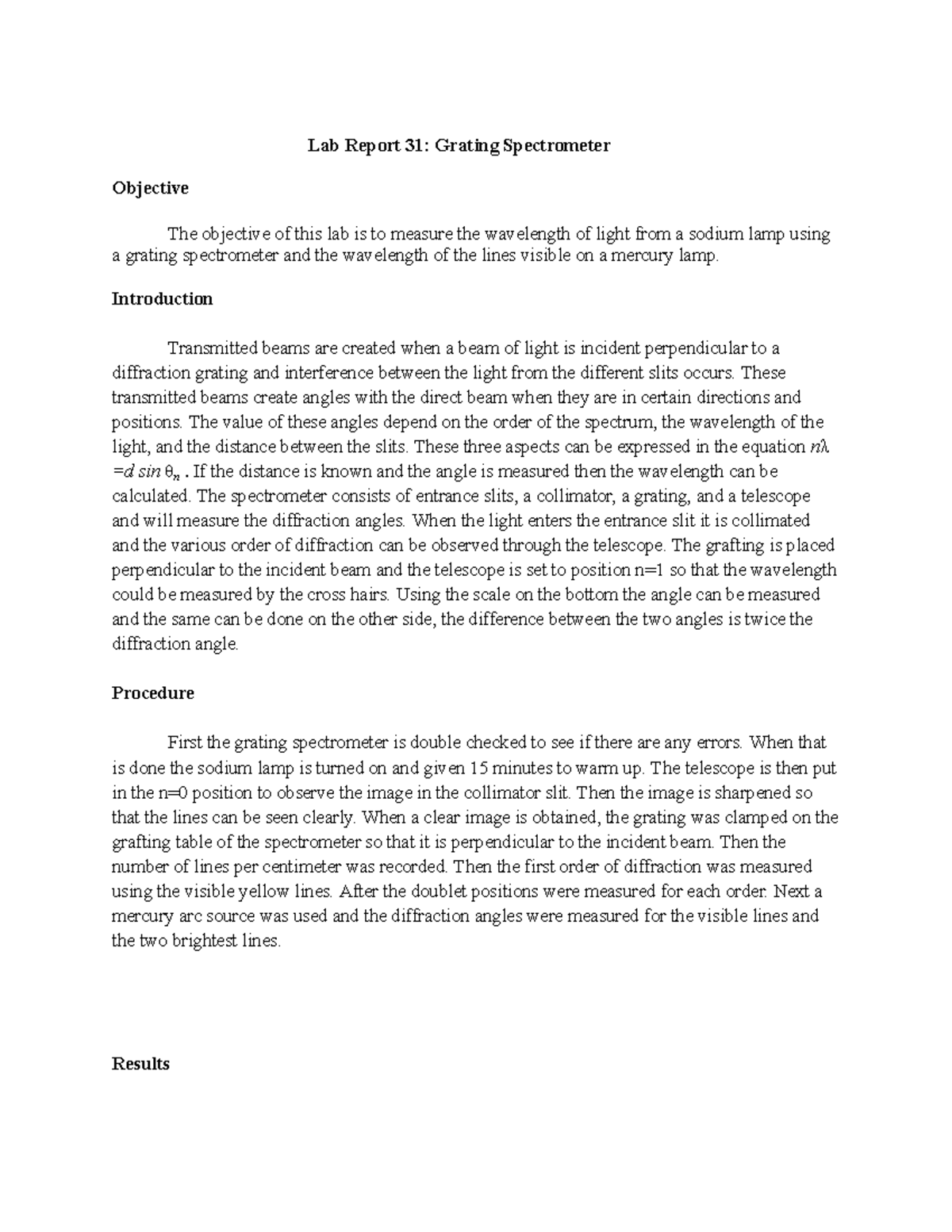 Grating Spectrometer Lab Report At Zac Belmore Blog