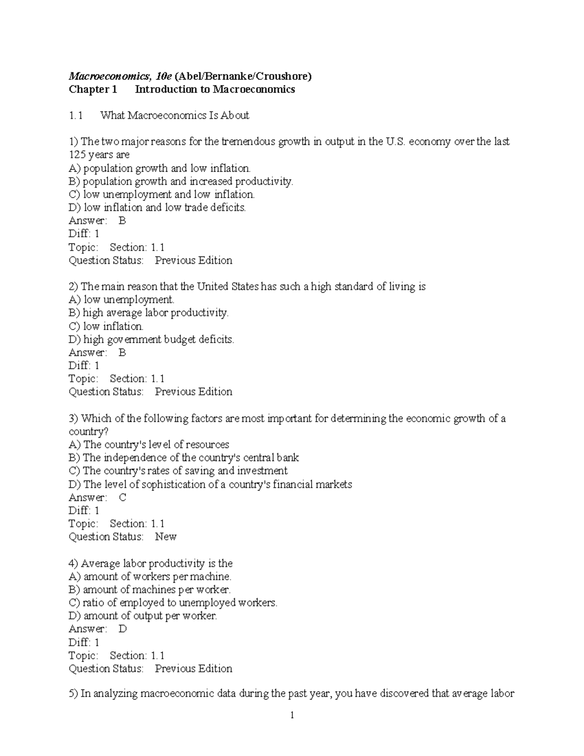 Chapter 1 - good - Macroeconomics, 10 e (Abel/Bernanke/Croushore ...