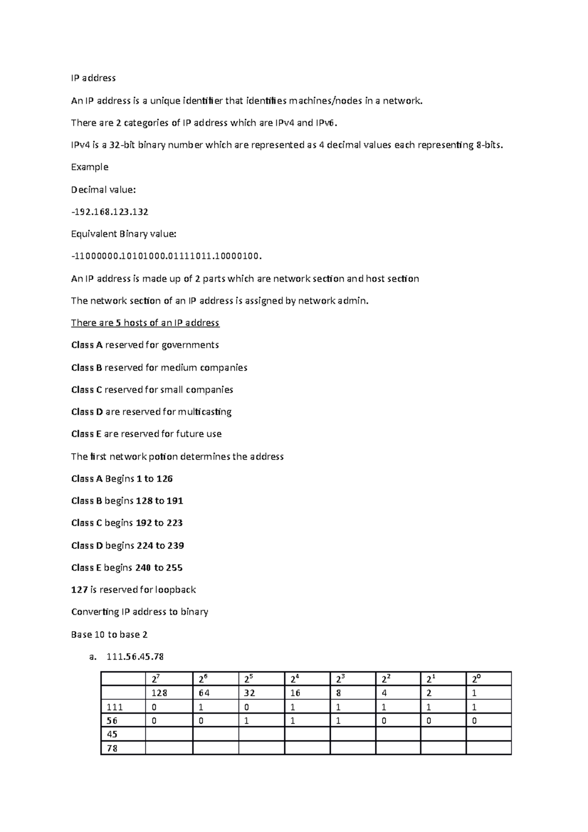 IP address - Notes of the necessary - IP address An IP address is a ...