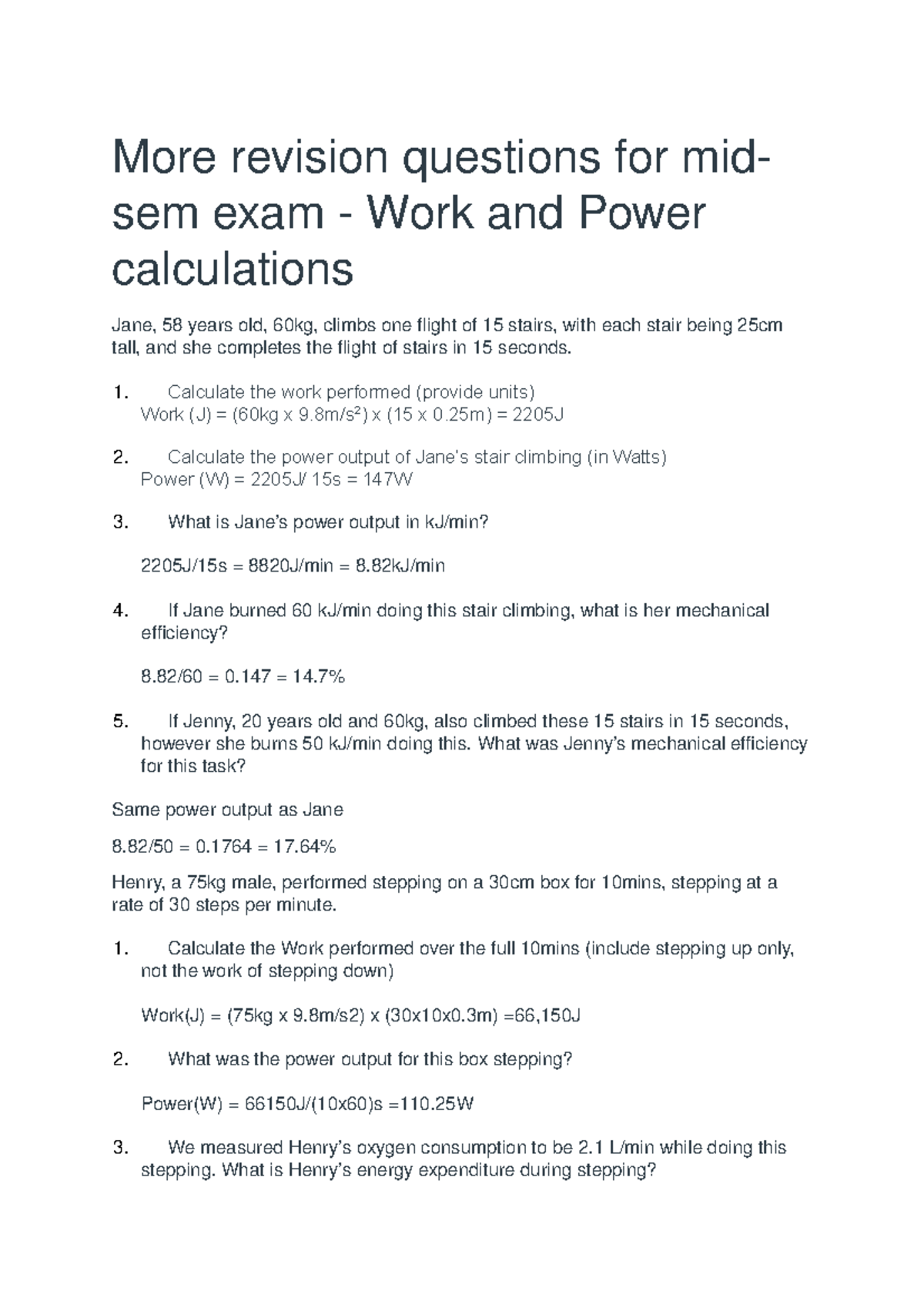 Revision Mid-Sem Calculations - Mor e revision quest ions for mid- sem ...