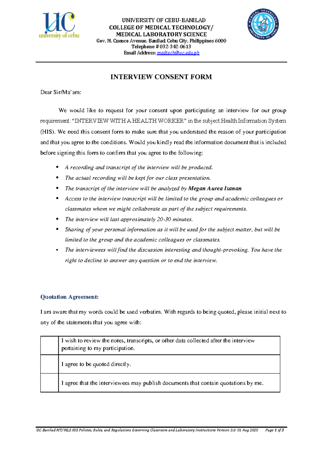 Consent Letter - UNIVERSITY OF CEBU-BANILAD COLLEGE OF MEDICAL ...