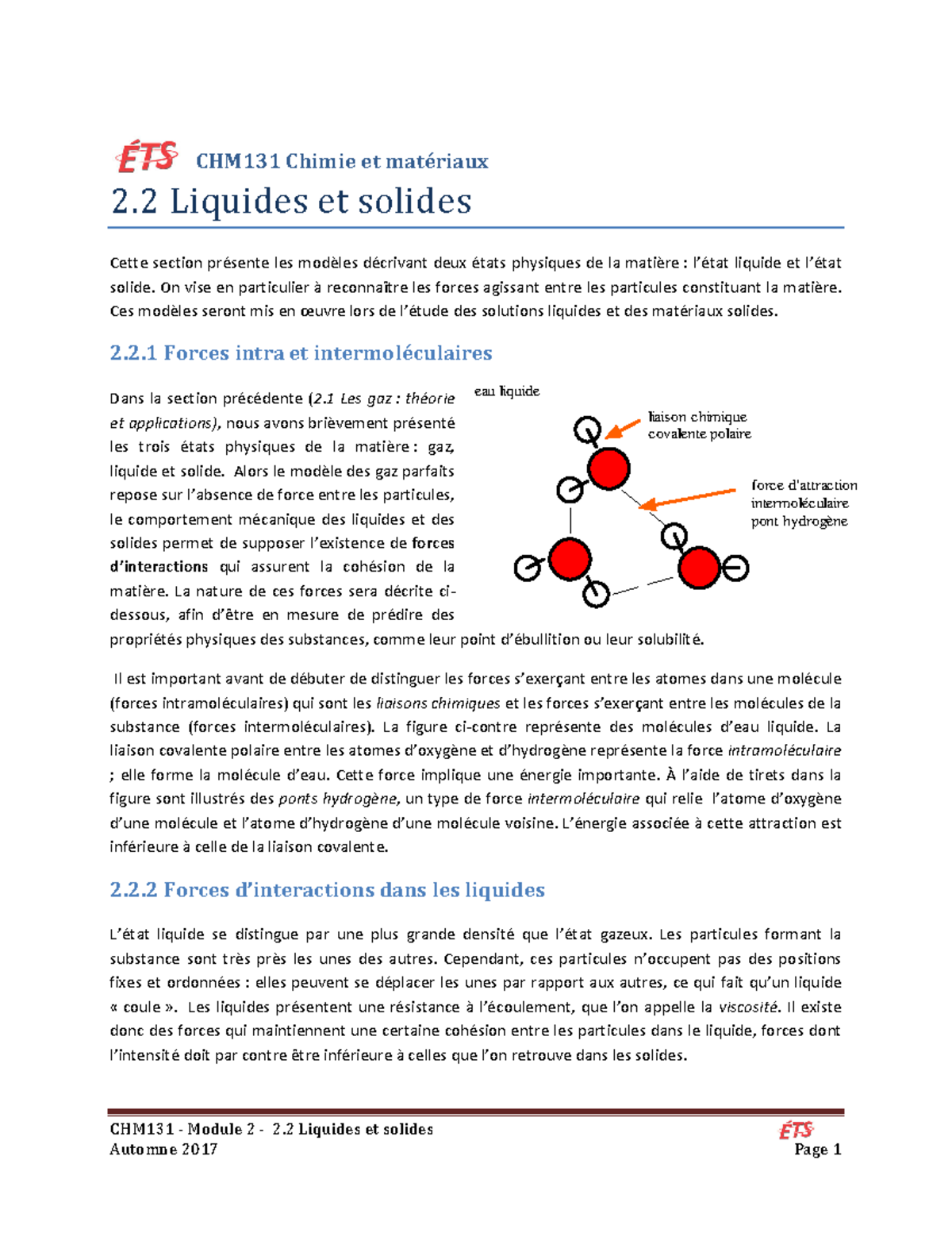2-2 Liquides et solides - CHM131 Chimie et matériaux 2 Liquides et ...