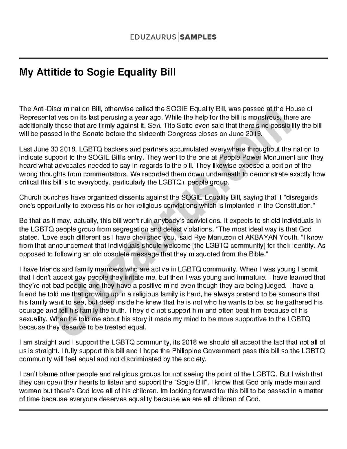 My Attitide to Sogie Equality Bill - While the help for the bill is ...