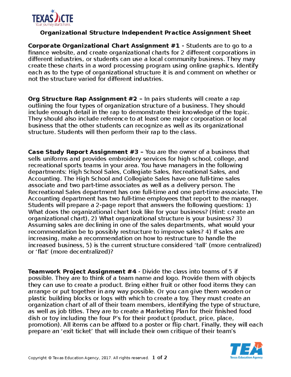 Organizational Structure Independent Practice Assignment Sheet - They ...