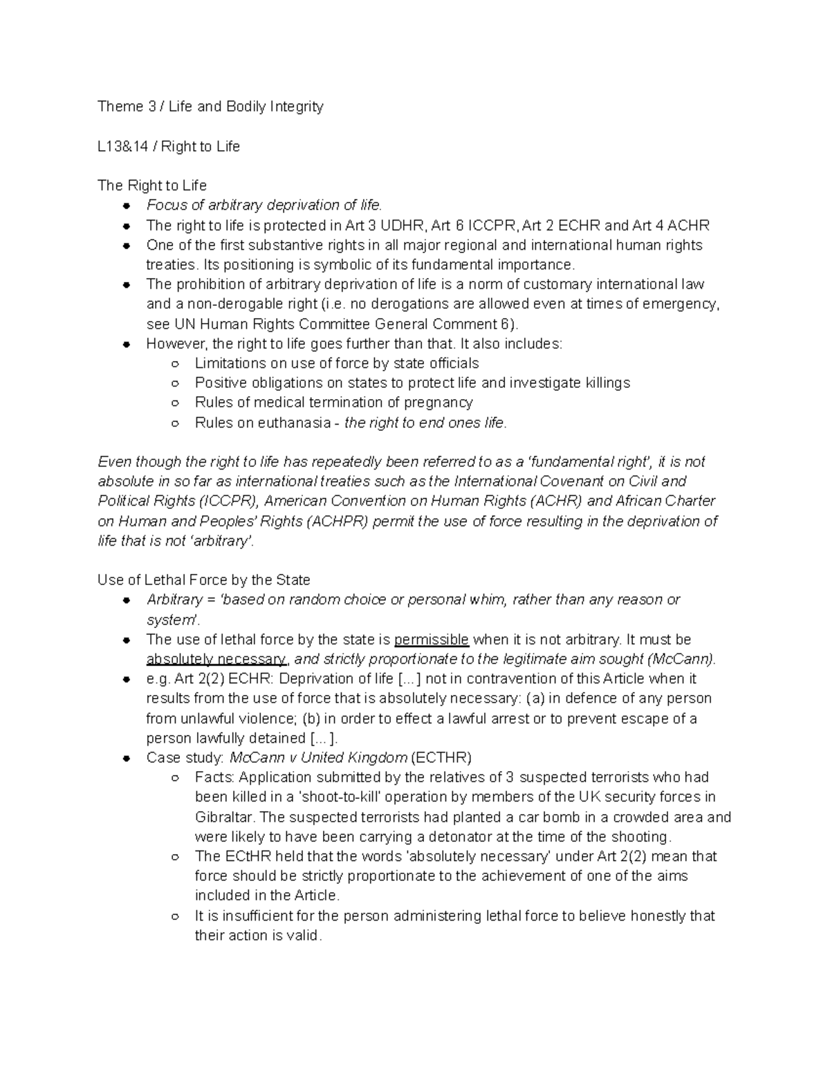 Theme 3 Life and Bodily Integrity - Theme 3 / Life and Bodily Integrity ...