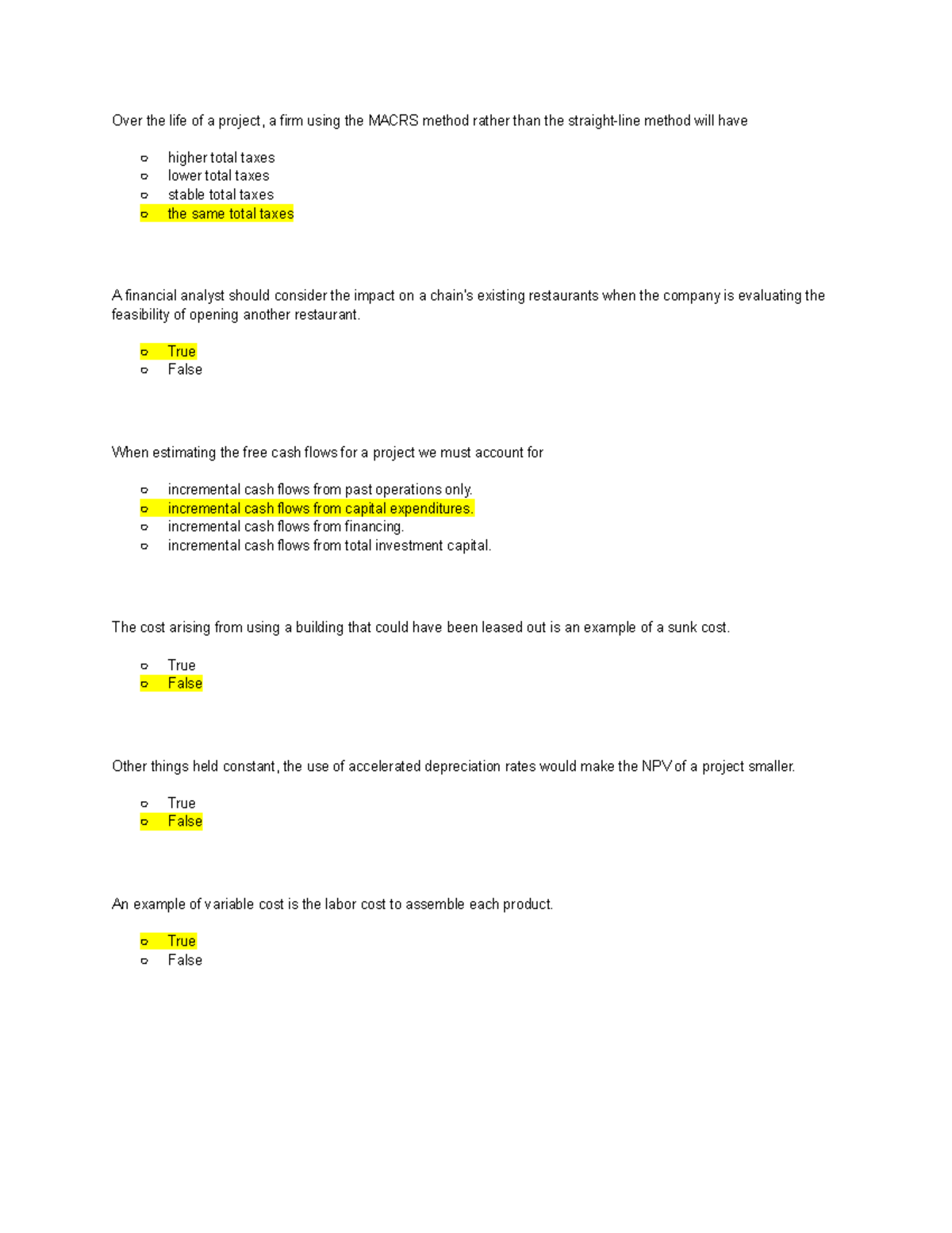 Notes for class - Over the life of a project, a firm using the MACRS ...