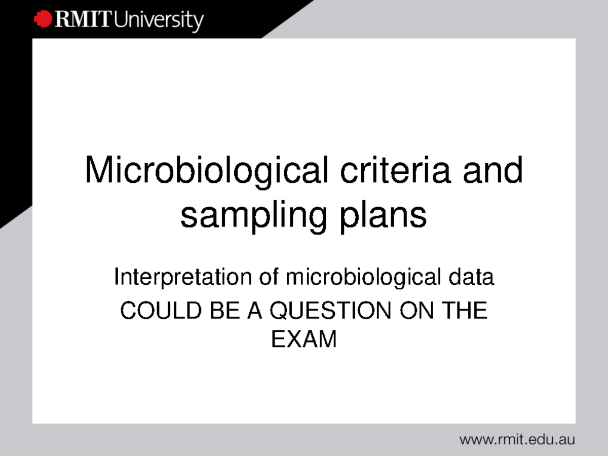 Tutorial work - 2, interpretation of data Micro criteria and sampling ...