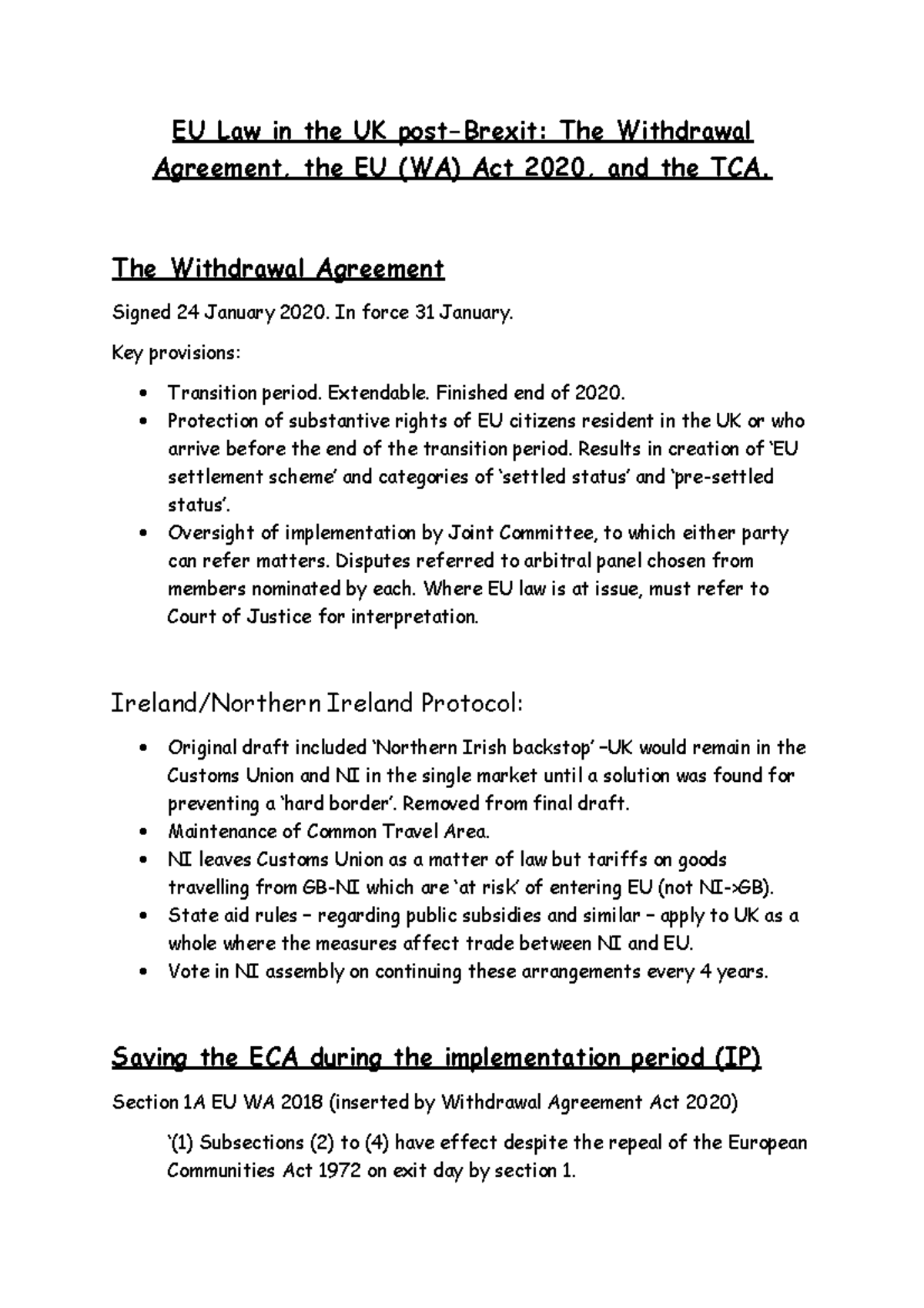 25. EU Law in the UK post-Brexit - Withdrawal Agreement, EU(WA)Act 2020 ...