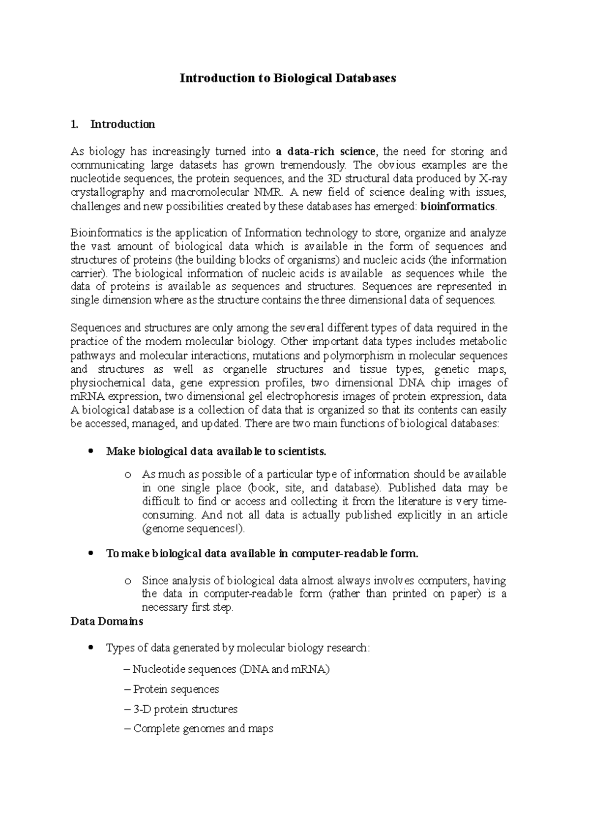 Biological Databases-converted - Introduction to Biological Databases 1 ...