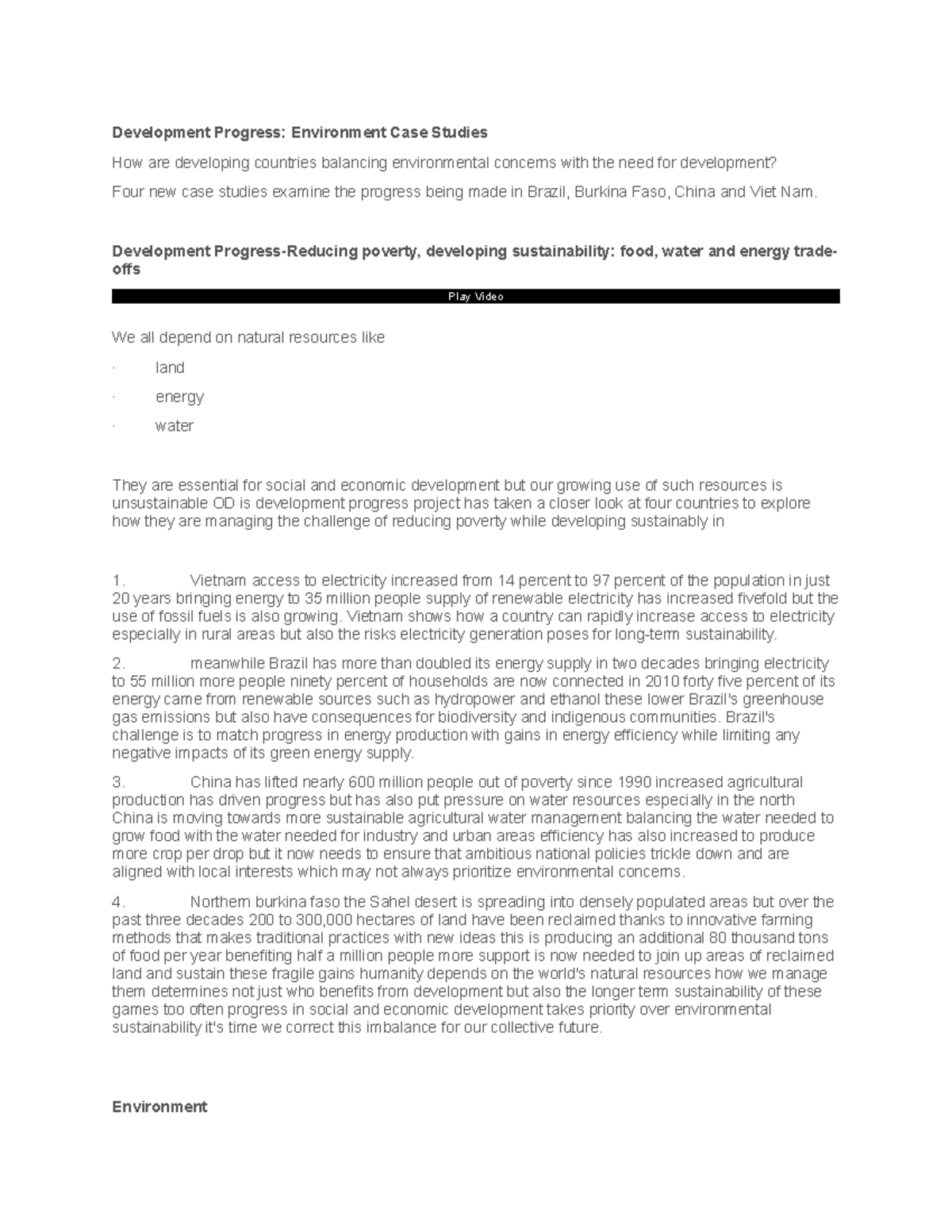 14 - 1st year college - Development Progress: Environment Case Studies ...