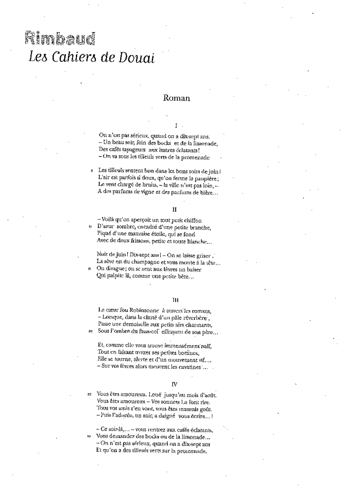 Textes Bac Poésie Théâtre - Rimbaud Les Cahiers de Douai Roman I On pas ...
