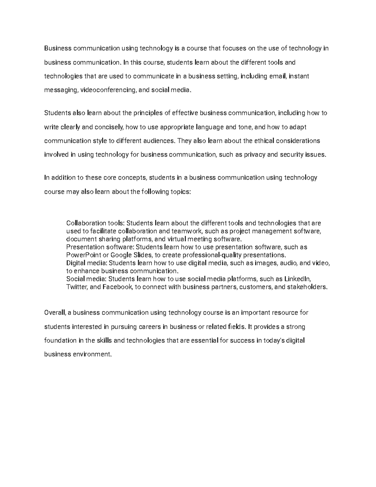 Business Communication Using Technology - In this course, students ...